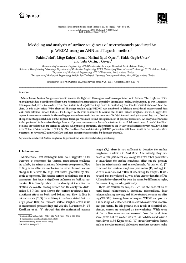 (PDF) Modeling and analysis of surface roughness of microchannels produced by μ-WEDM using an ...