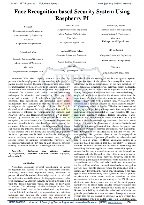 (PDF) Face Recognition based Security System Using Raspberry PI
