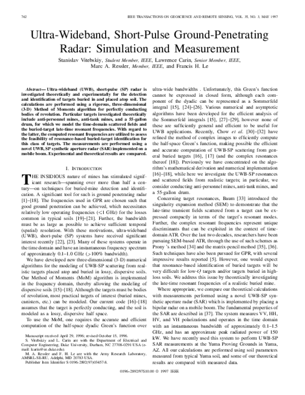 (PDF) Ultra-wideband, short-pulse ground-penetrating radar: simulation ...