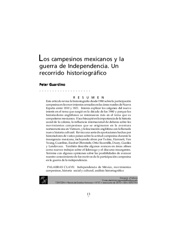 (PDF) Los campesinos mexicanos y la guerra de Independencia. Un ...