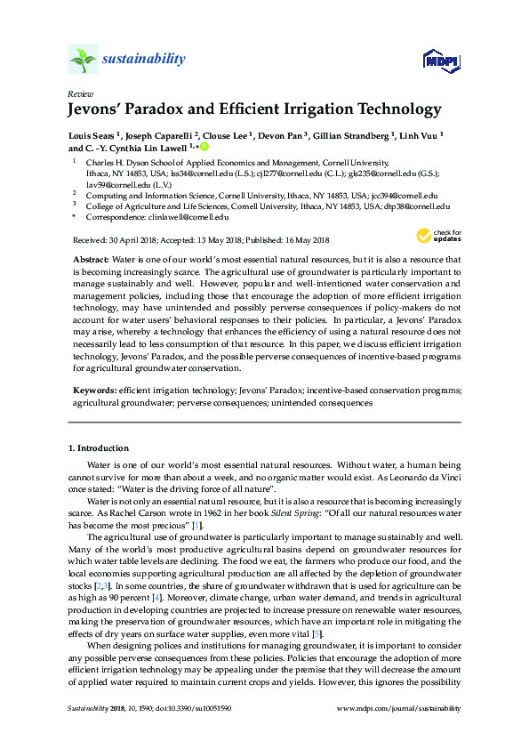 (PDF) Jevons’ Paradox and Efficient Irrigation Technology | Clouse Lee ...