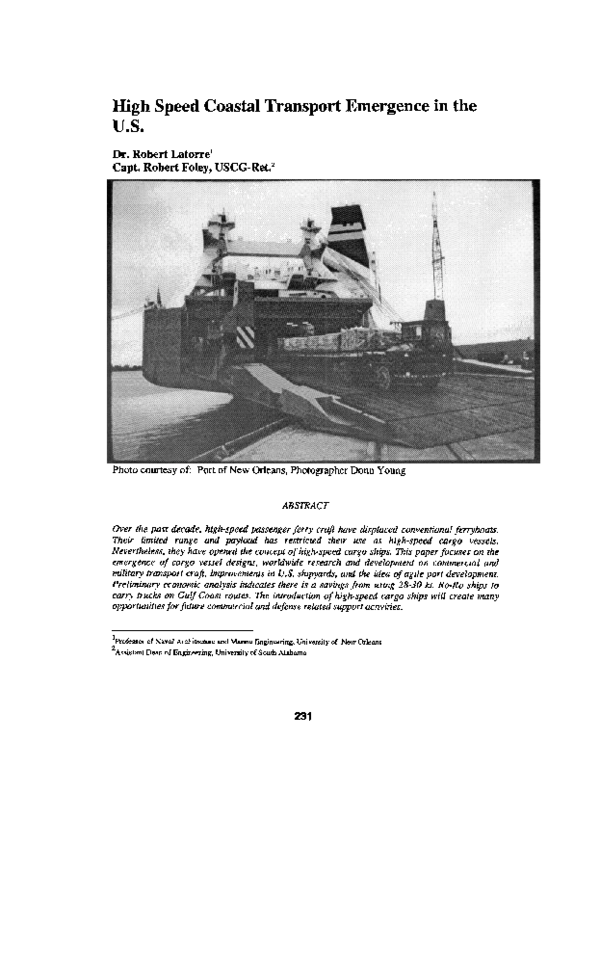 (PDF) High Speed Coastal Transport Emergence in the US