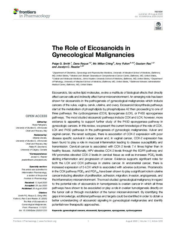 (PDF) The Role of Eicosanoids in Gynecological Malignancies | Amy Fulton - Academia.edu