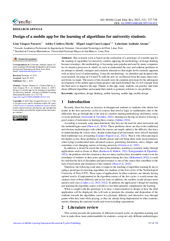 (PDF) Design of a mobile app for the learning of algorithms for ...