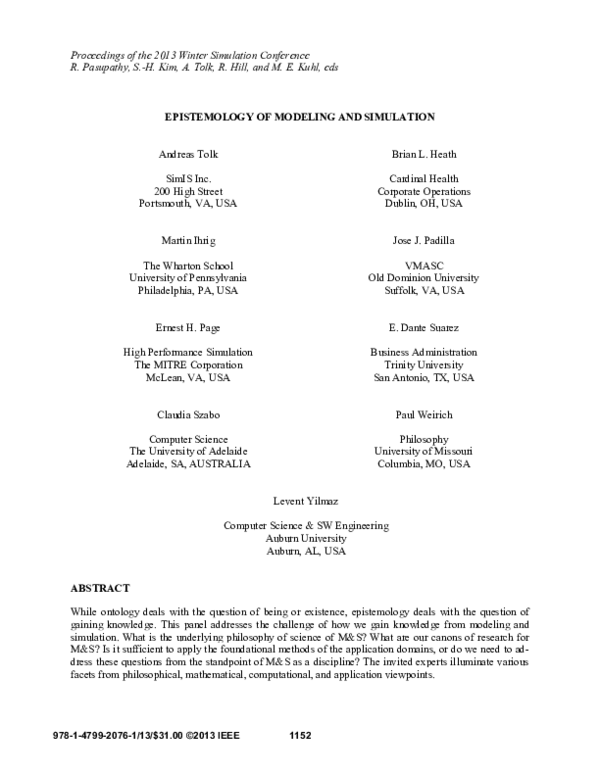 (PDF) Epistemology of modeling and simulation
