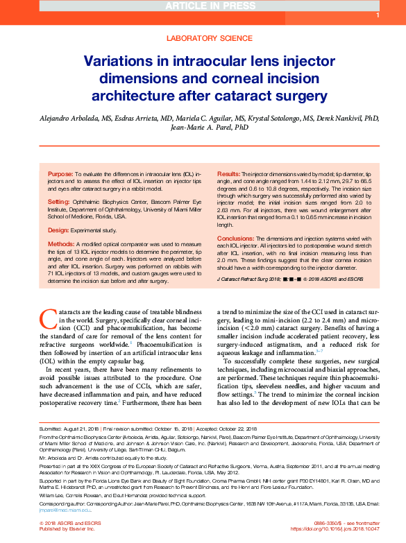 (PDF) Variations in intraocular lens injector dimensions and corneal ...