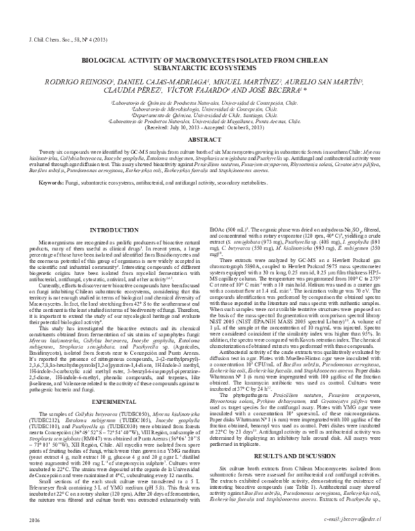 (PDF) Biological Activity of Macromycetes Isolated from Chilean ...