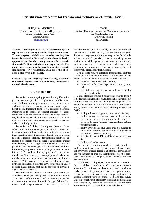 (PDF) Prioritization Procedure for Transmission Network Assets ...