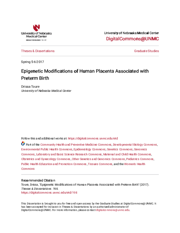 (PDF) Epigenetic modifications of human placenta associated with ...
