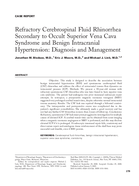(PDF) Refractory cerebrospinal fluid rhinorrhea secondary to occult ...