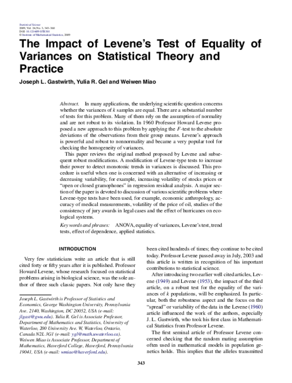 (PDF) The Impact of Levene’s Test of Equality of Variances on ...