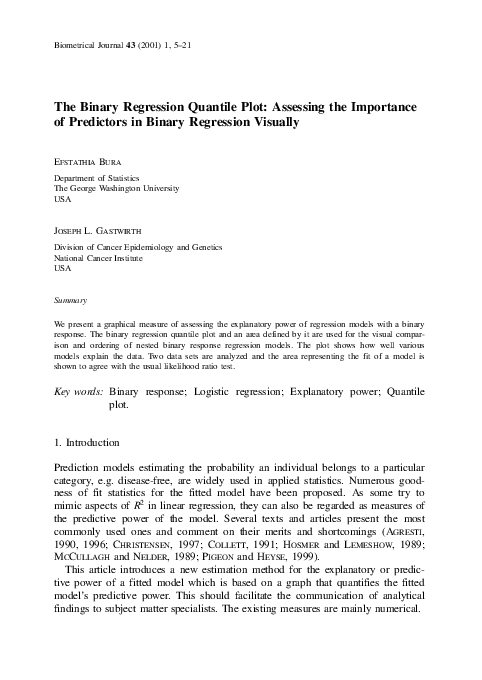 Pdf The Binary Regression Quantile Plot Assessing The Importance Of Predictors In Binary 4121