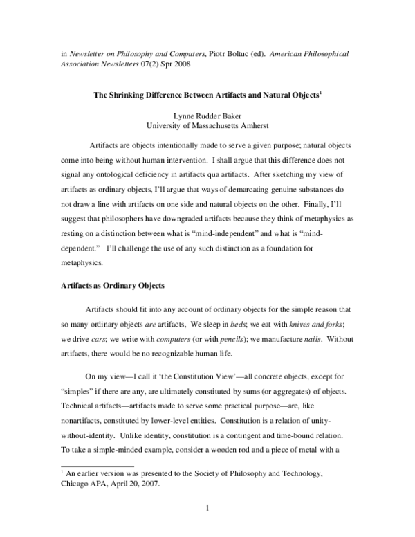 (PDF) The Shrinking Difference Between Artifacts and Natural Objects