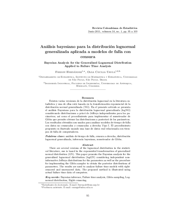 (PDF) Bayesian Analysis for the Generalized Lognormal Distribution Applied to Failure Time Analysis