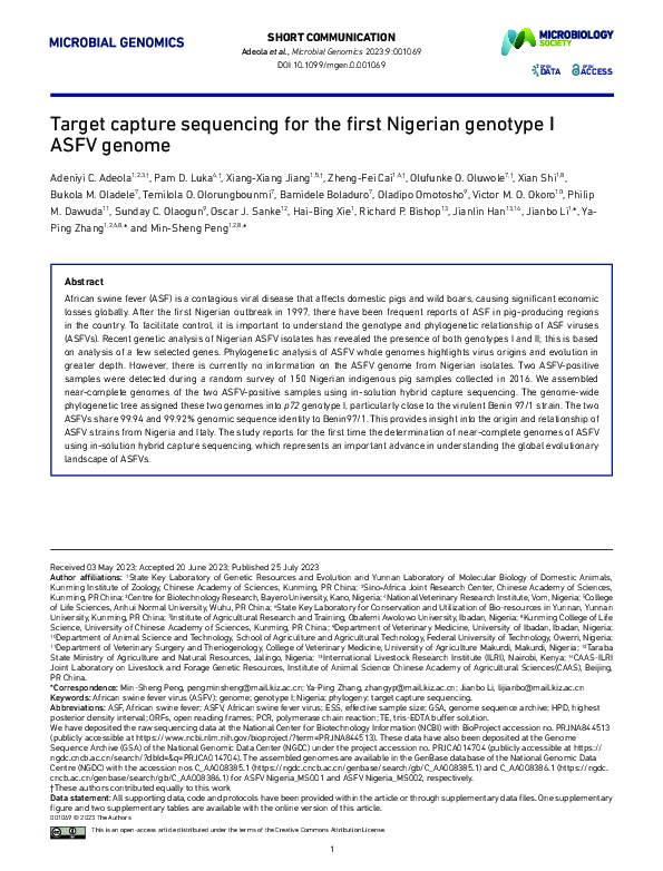 (PDF) Target capture sequencing for the first Nigerian genotype I ASFV ...