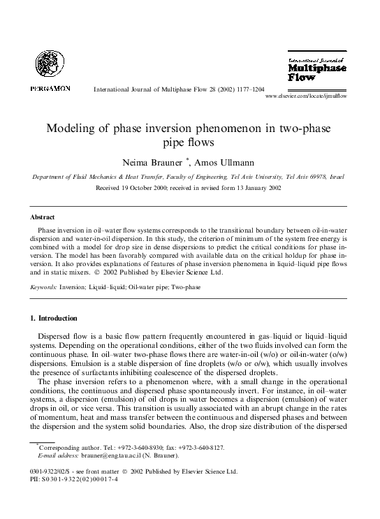 (PDF) Modeling of phase inversion phenomenon in two-phase pipe flows