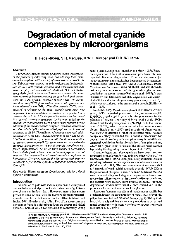 (PDF) Degradation of metal cyanide complexes by microorganisms