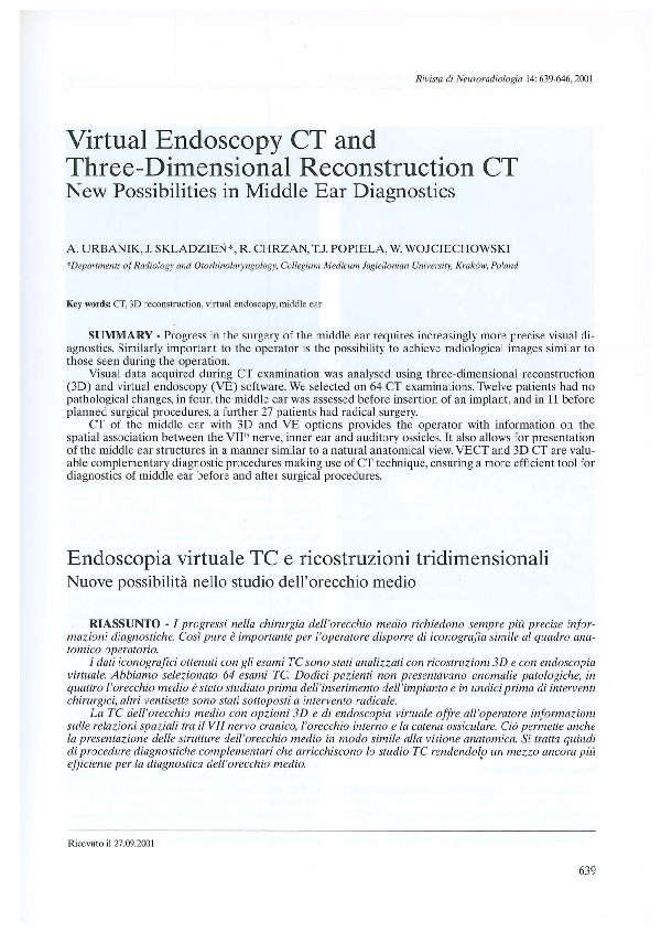 (PDF) Virtual Endoscopy CT and Three-Dimensional Reconstruction CT