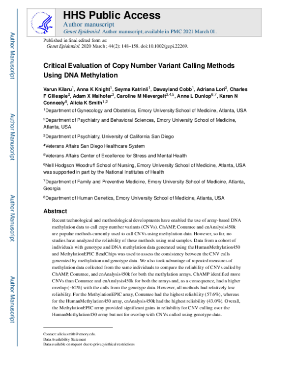 (PDF) Critical evaluation of copy number variant calling methods using DNA methylation