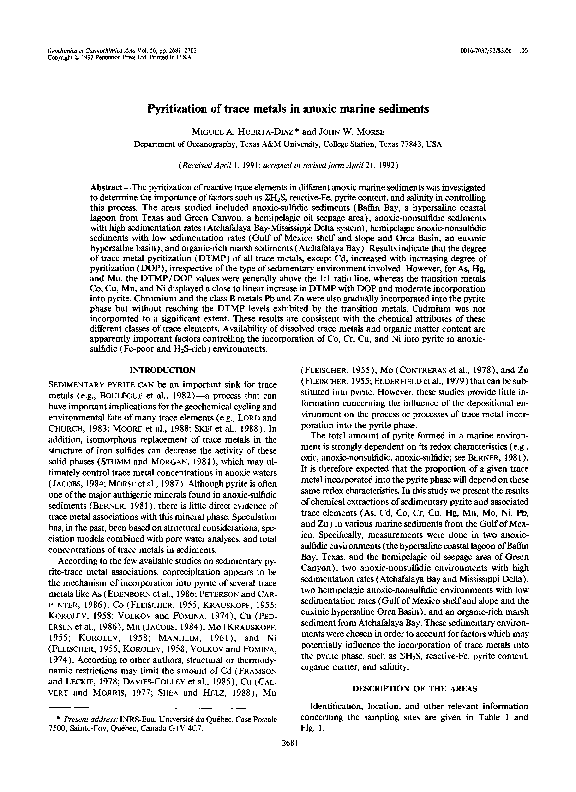 (PDF) Pyritization of trace metals in anoxic marine sediments