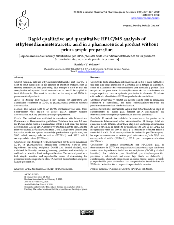 (PDF) Rapid qualitative and quantitative HPLC/MS analysis of ethylenediaminetetraacetic acid in ...