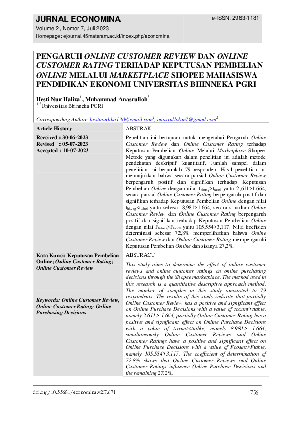 (PDF) Pengaruh Online Customer Review Dan Online Customer Rating Terhadap Keputusan Pembelian ...