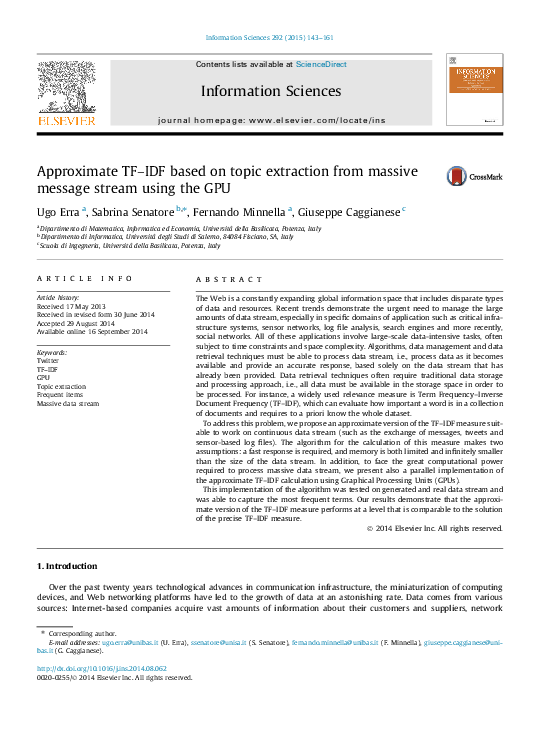 (PDF) Approximate TF–IDF based on topic extraction from massive message stream using the GPU ...