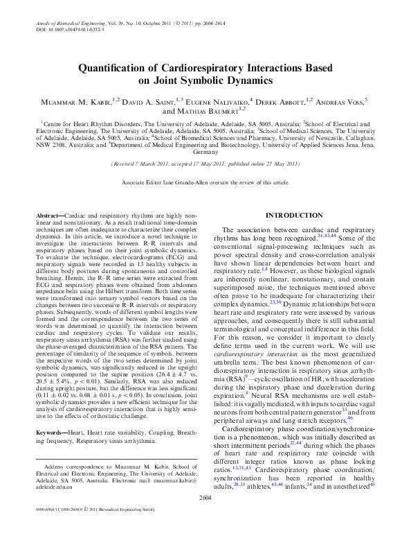 Pdf Analyzing Cardiorespiratory Interactions Via Symbolic Dynamics