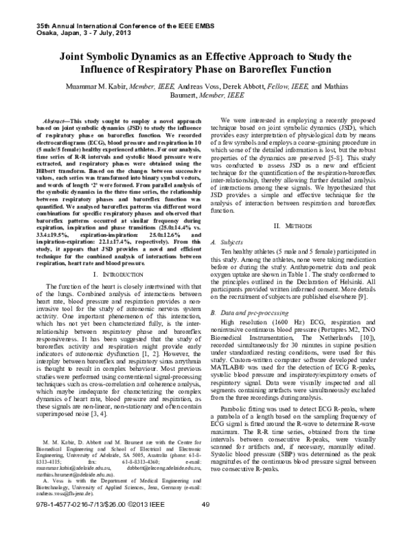 (PDF) Joint symbolic dynamics as an effective approach to study the influence of respiratory ...