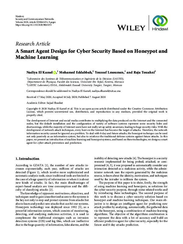 Pdf A Smart Agent Design For Cyber Security Based On Honeypot And