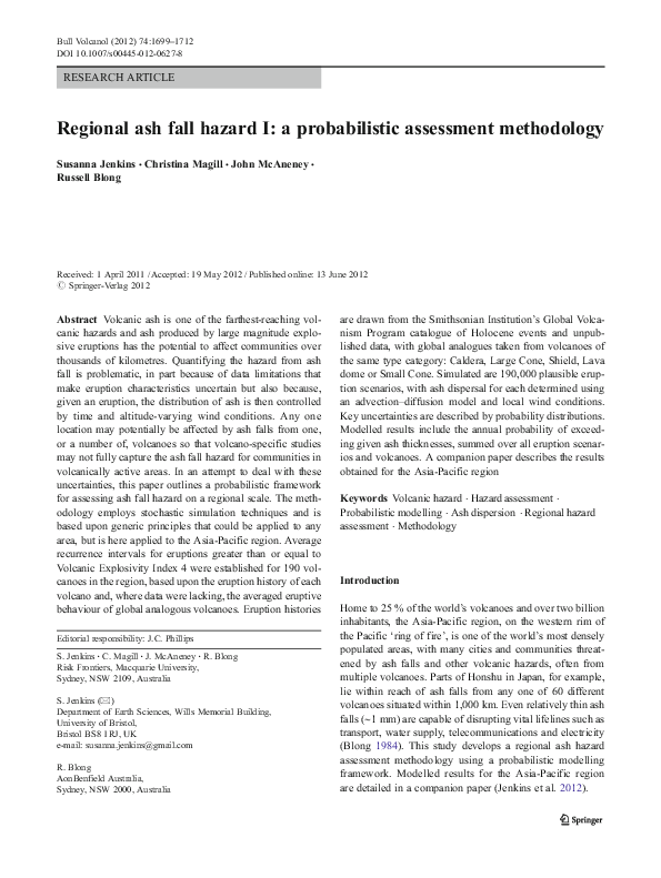 (PDF) Regional ash fall hazard I: a probabilistic assessment methodology