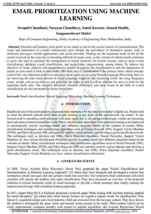 (PDF) Email Prioritization Using Machine Learning (PDF) Email Prioritization Using Machine Learning