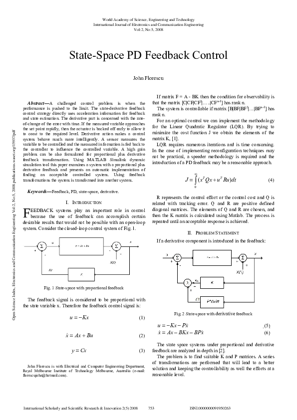 (PDF) State-Space Pd Feedback Control