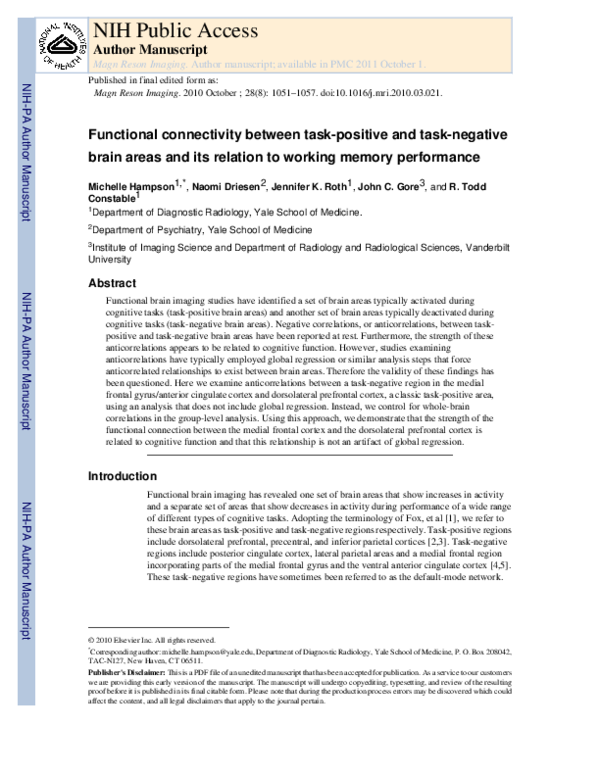 (PDF) Functional connectivity between task-positive and task-negative ...