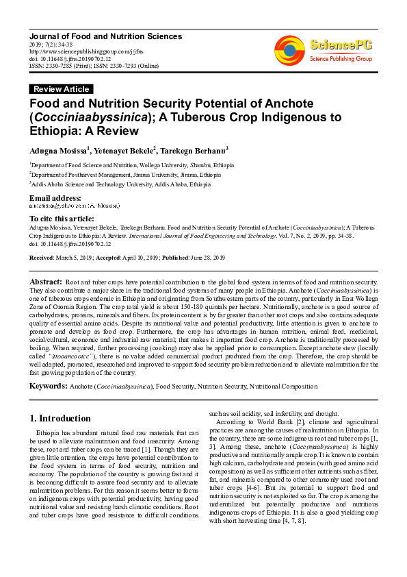 (PDF) Food and Nutrition Security Potential of Anchote ...