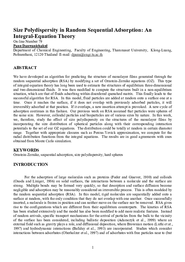 (PDF) Size Polydispersity in Random Sequential Adsorption: An Integral-Equation Theory
