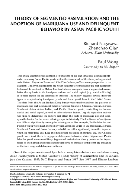 (PDF) Theory of Segmented Assimilation and the Adoption of Marijuana ...