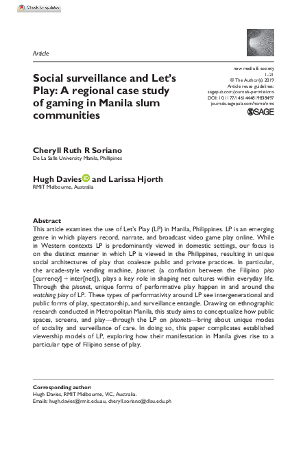 (PDF) Social surveillance and Let’s Play: A regional case study of ...