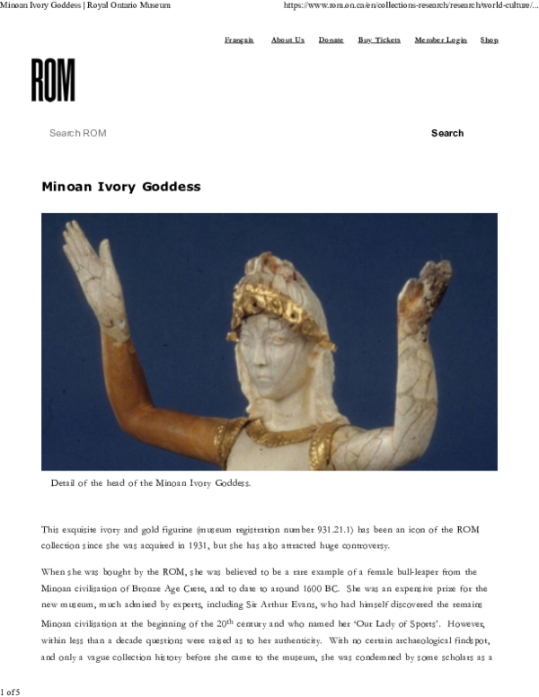 (PDF) The ROM Minoan Ivory Goddess