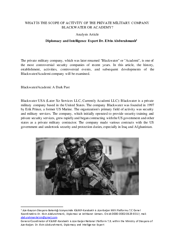 (PDF) WHAT İS THE SCOPE OF ACTİVİTY OF THE PRİVATE MİLİTARY COMPANY ...