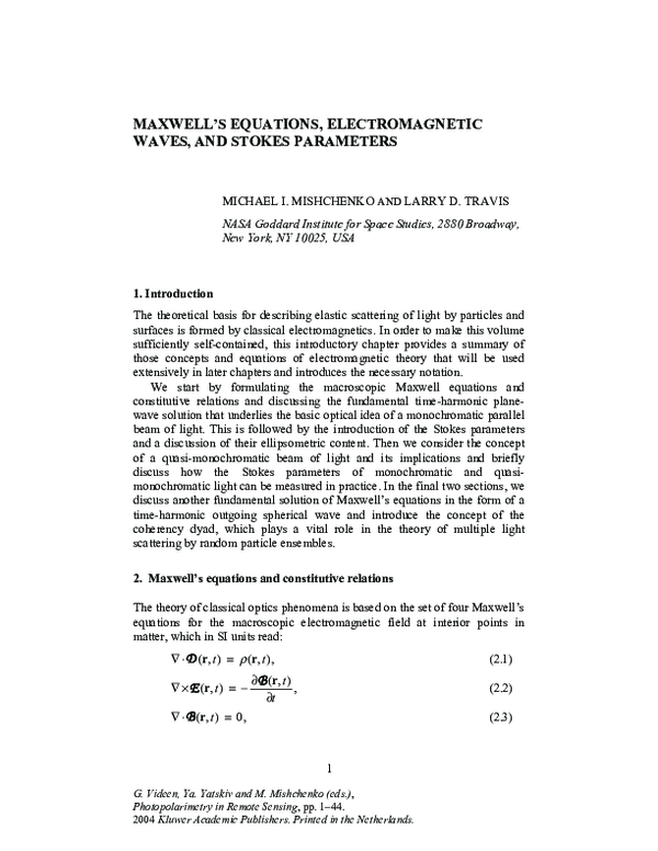 (PDF) Maxwell's Equations, Electromagnetic Waves and Magnetic Charges