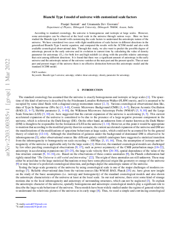 (PDF) Bianchi Type I Model of Universe With Customized Scale Factors