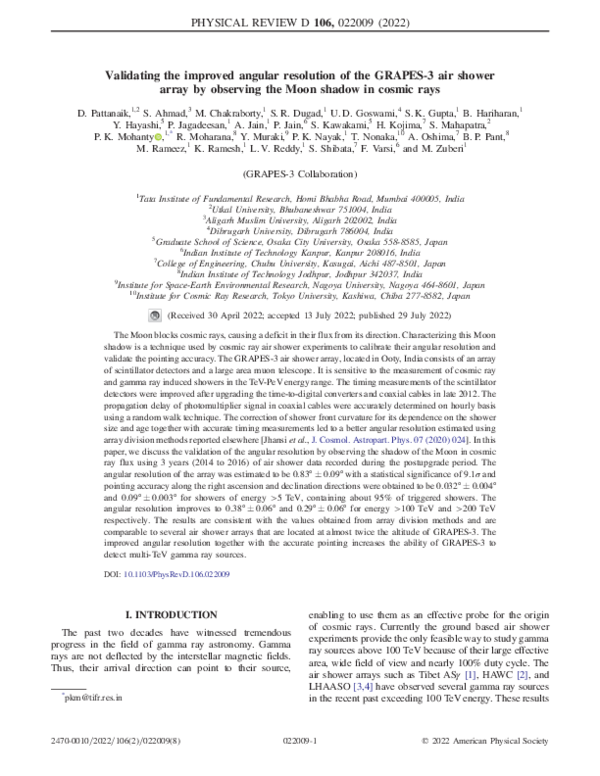 (PDF) Validating the improved angular resolution of the GRAPES-3 air ...