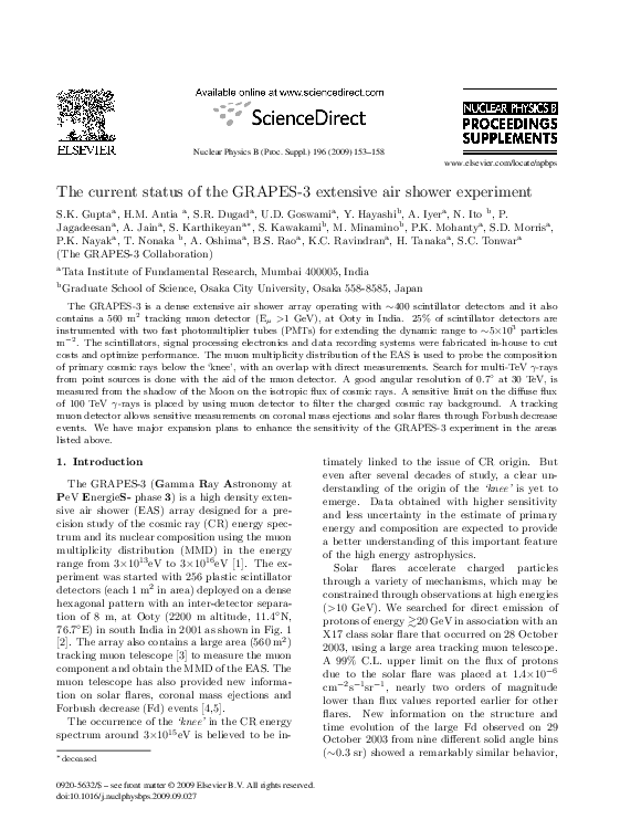 (PDF) The current status of the GRAPES-3 extensive air shower experiment