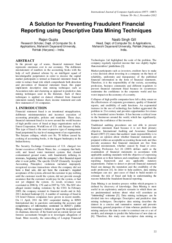 (PDF) A Solution for Preventing Fraudulent Financial Reporting using ...