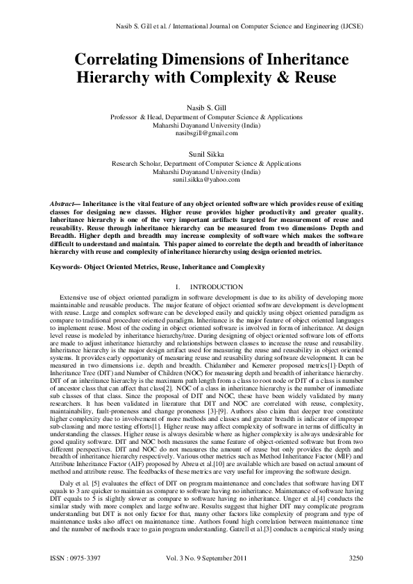 Pdf Correlating Dimensions Of Inheritance Hierarchy With Complexity