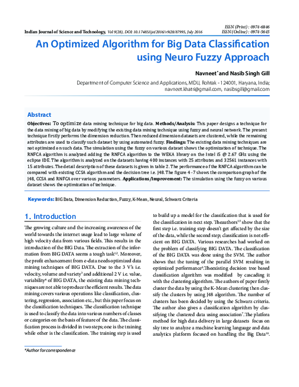 (PDF) An Optimized Algorithm for Big Data Classification using Neuro Fuzzy Approach