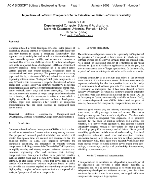 Pdf Importance Of Software Component Characterization For Better Software Reusability