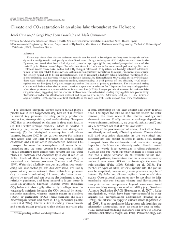 (PDF) Climate and CO2 saturation in an alpine lake throughout the Holocene