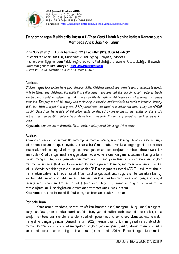 (PDF) Pengembangan Multimedia Interaktif Flash Card Untuk Meningkatkan Kemampuan Membaca Anak ...